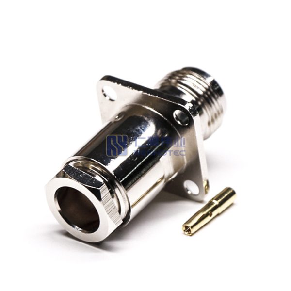 N Type Connector Jack Straight Clamp Panel Mount 4 Hole Flange 50ohm ...